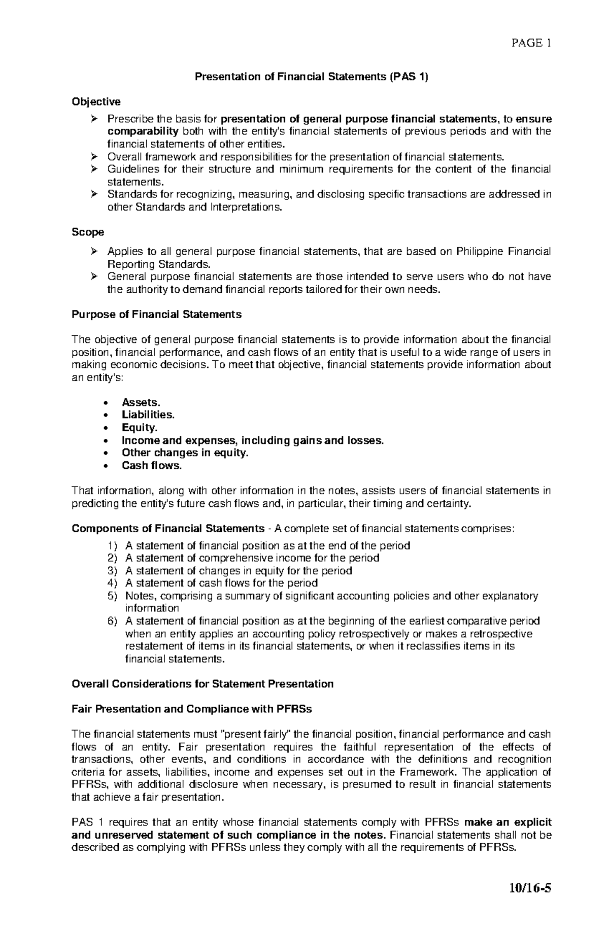 PAS 1: Presentation of Financial Statements Overview and Guidelines ...