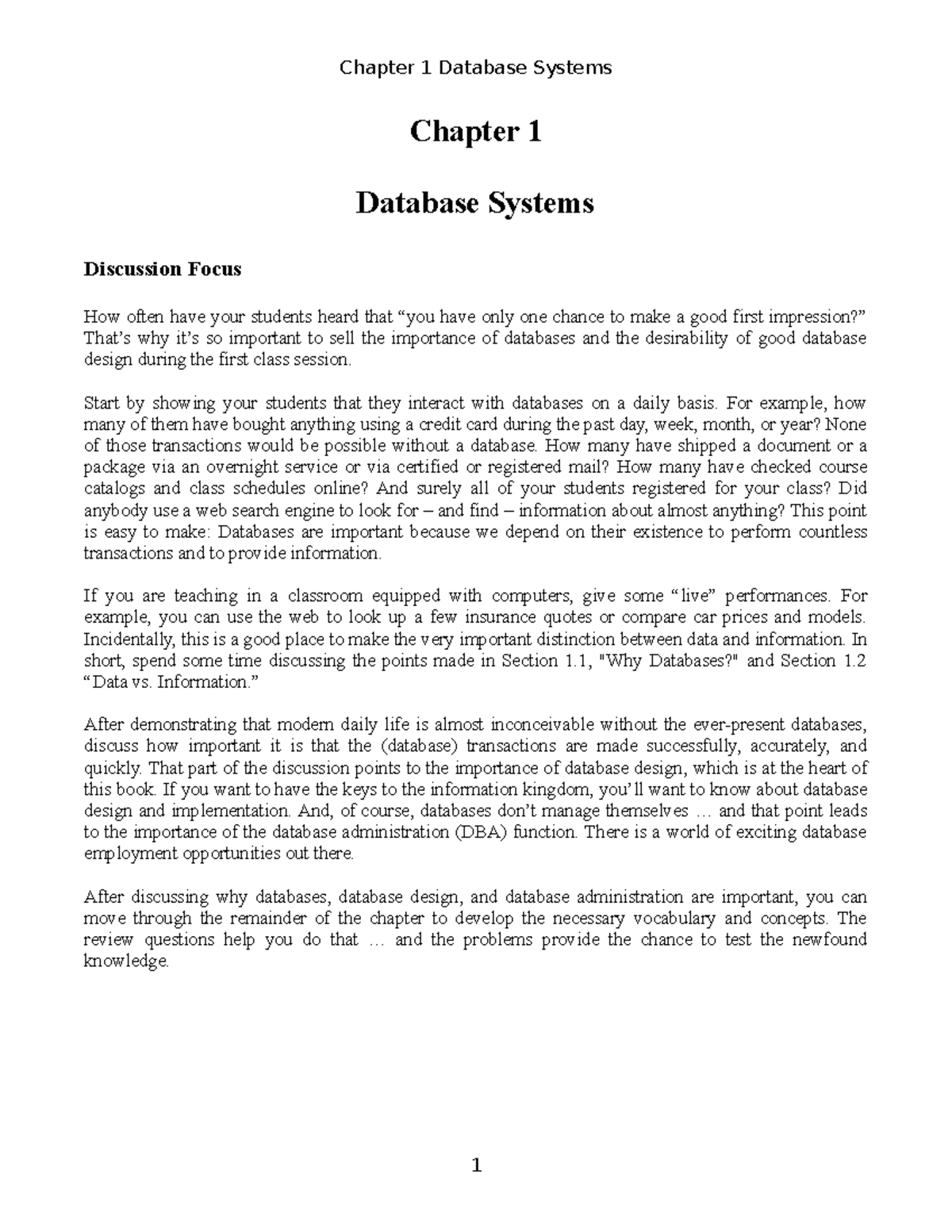 IM Ch01 DB Systems Ed13 - Manual Practice - Chapter 1 Database Systems Discussion Focus How ...
