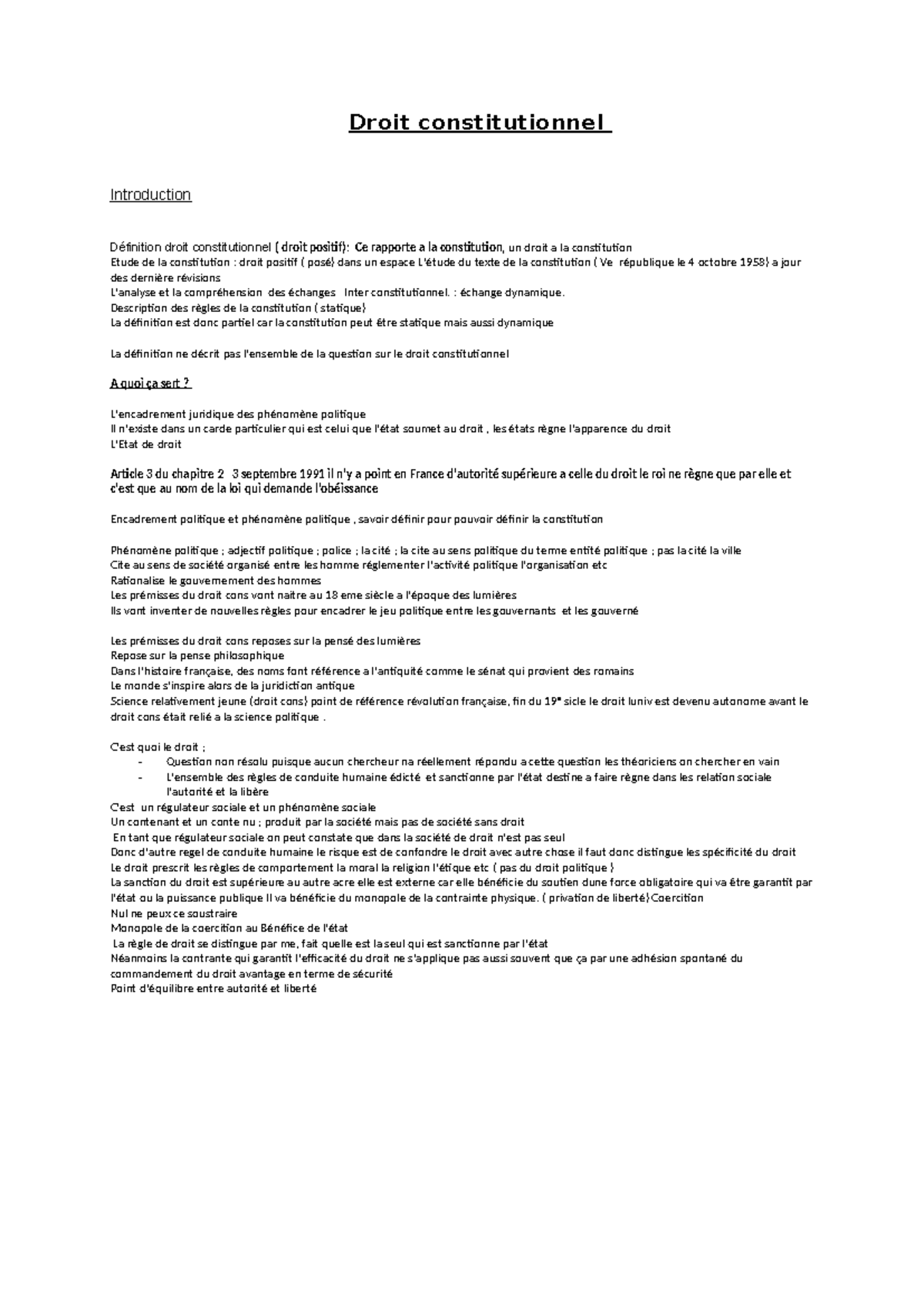 Introduction - notes de cours - Droit constitutionnel Introduction ...