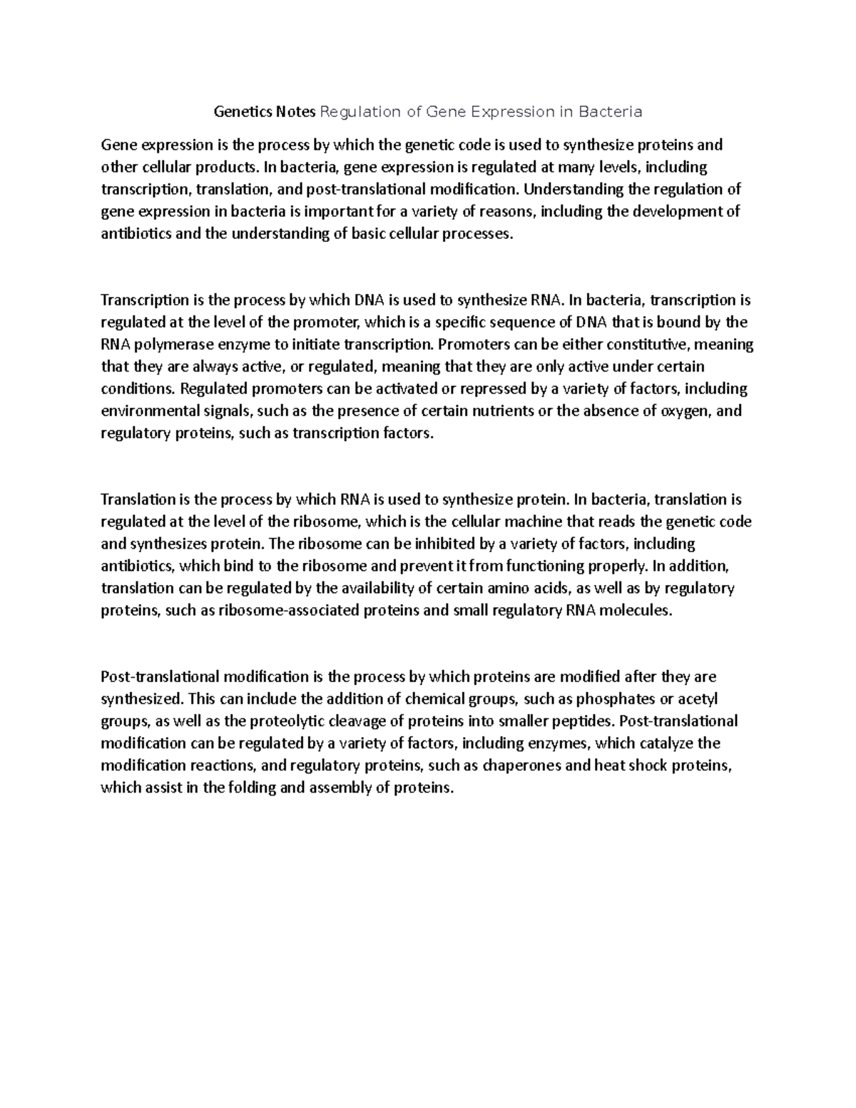 Genetics Notes Regulation of Gene Expression in Bacteria - In bacteria ...