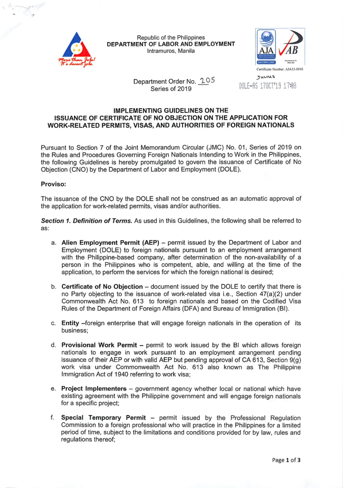 Dole department order no 147 15 - 0 SEP 2015 Republic of the ...