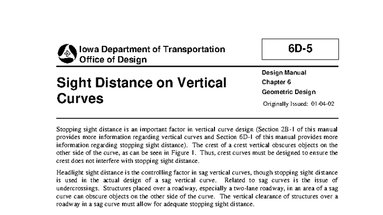 Iowa DOT Design Manual: Sight Distance on Vertical Curves (Chapter 6 ...