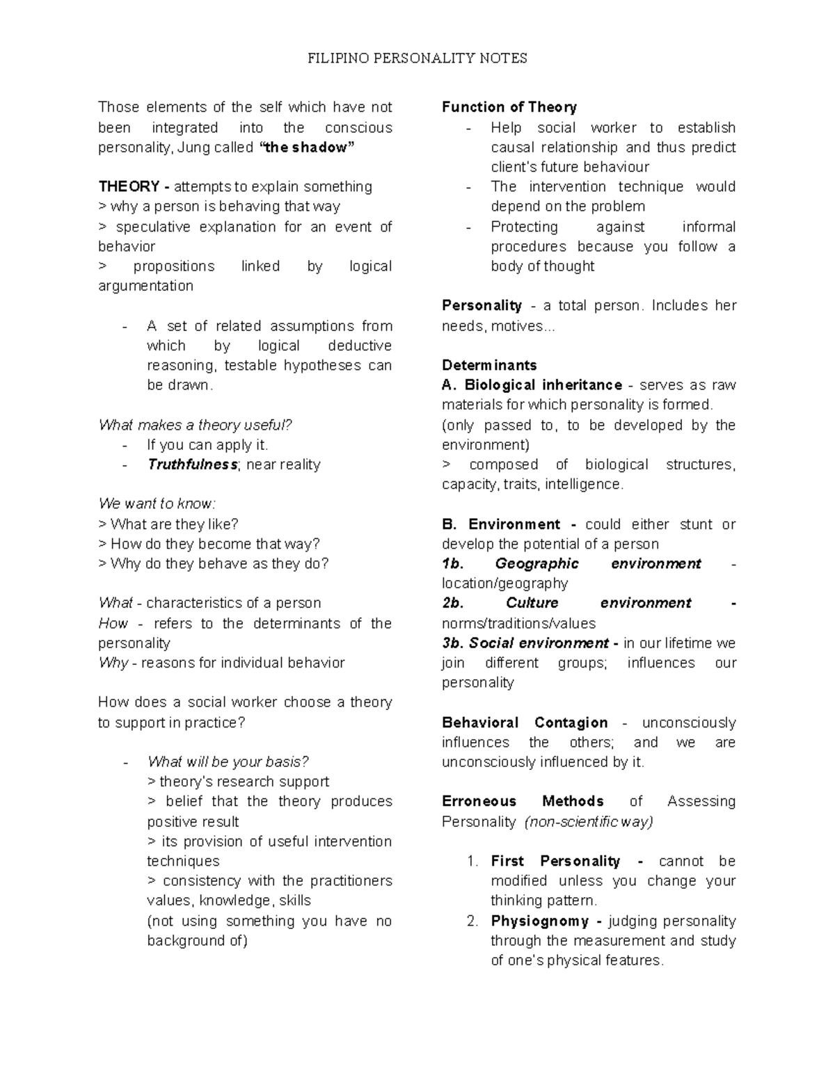 LL FIL 101: Filipino Personality Theory Notes and Insights - Studocu