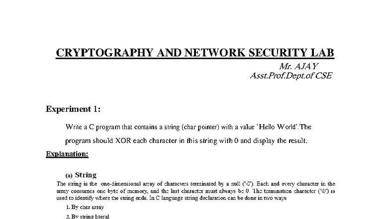 CNS Lab Manual: Cryptography & Network Security Experiments - Studocu