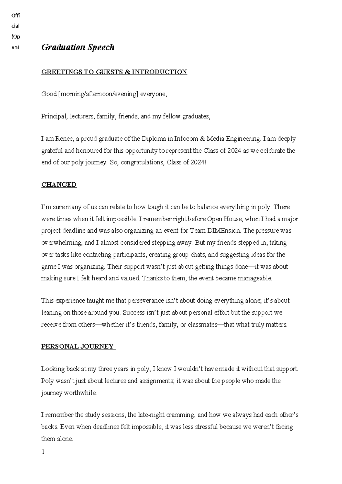 Official Graduation Speech for Diploma in Infocom Media Engineering ...