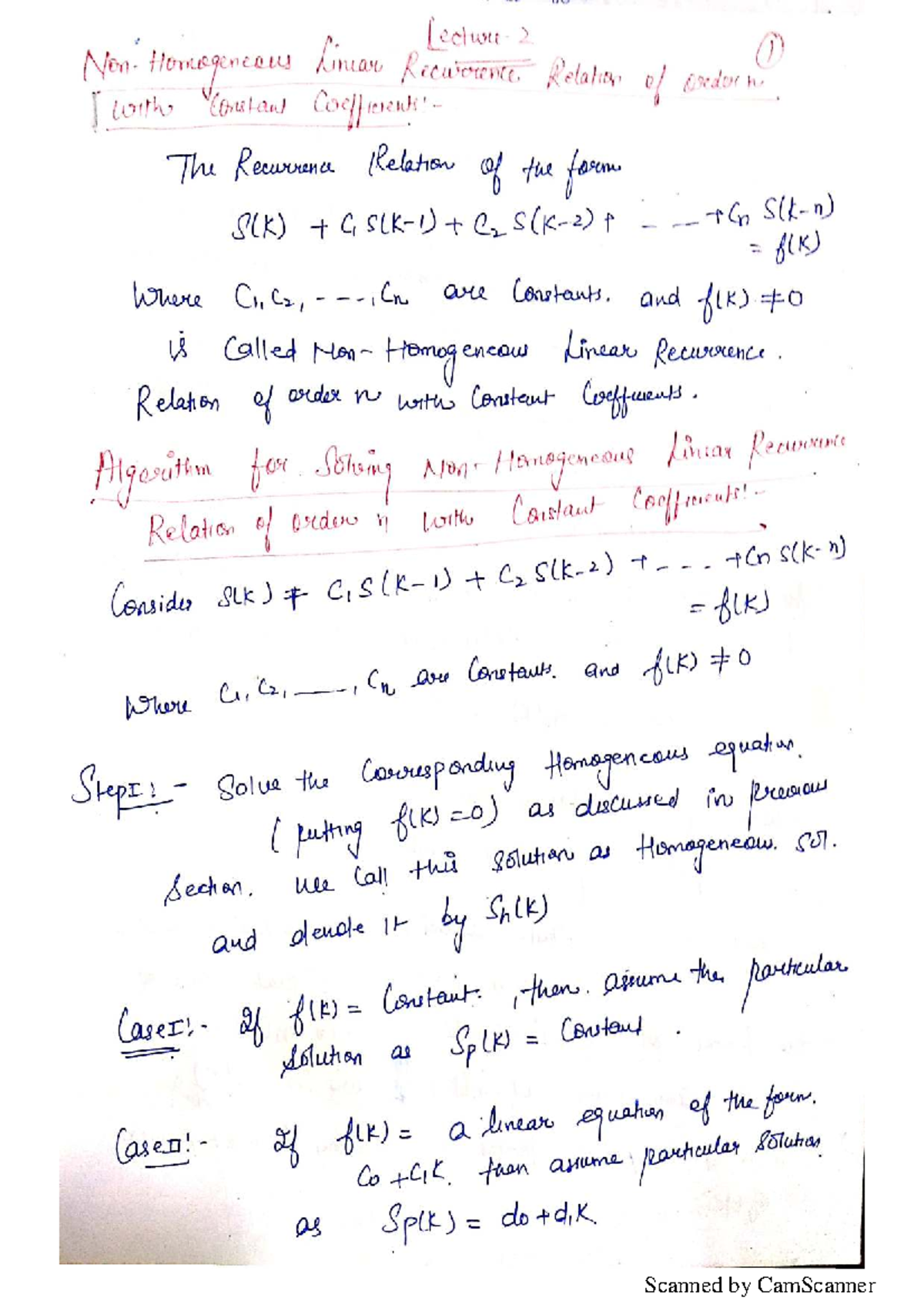 Lecture 2: Non-Homogeneous Linear Recurrence Relations (Recurrence Relation 1 - Studocu