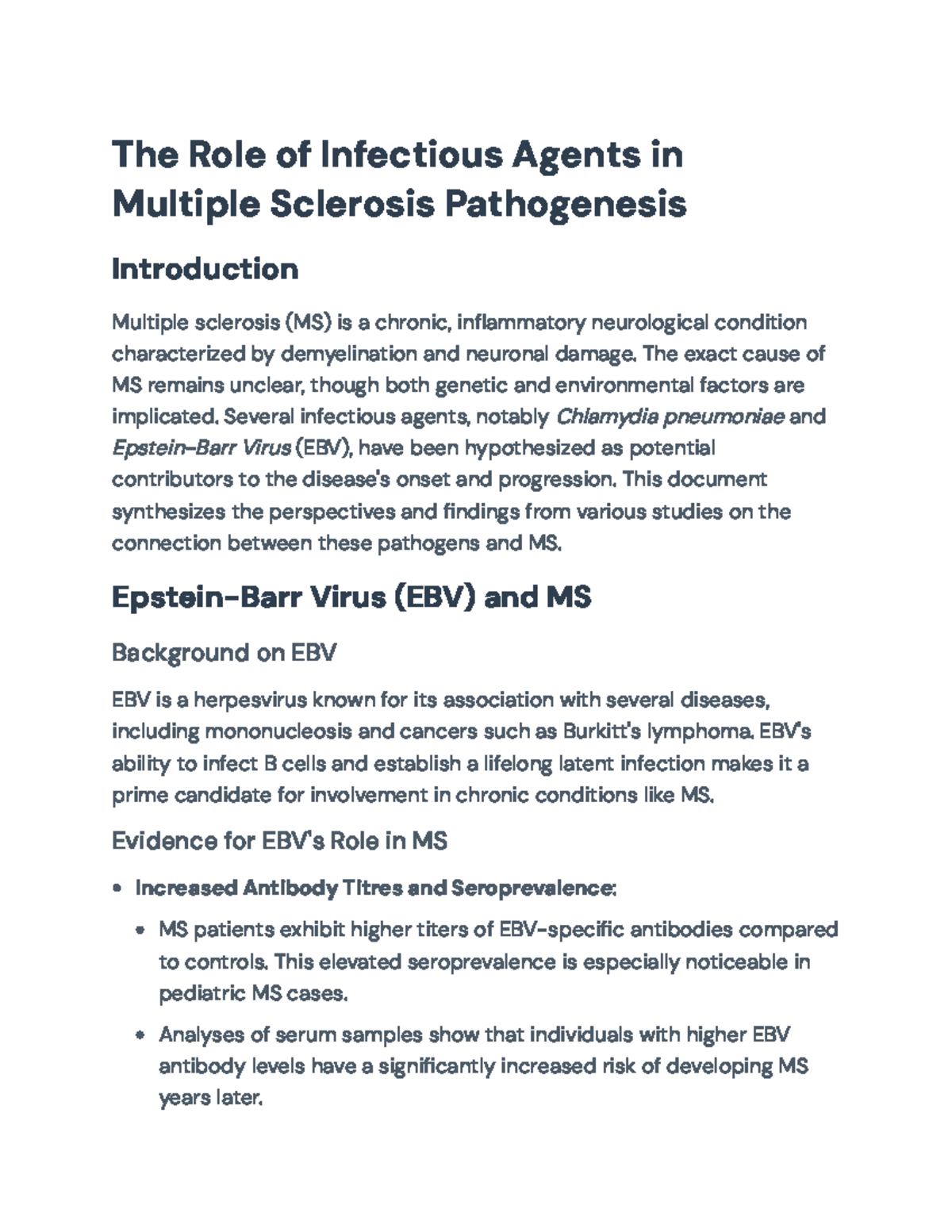 The Role of Infectious Agents in MS Pathogenesis: EBV & C. pneumoniae ...