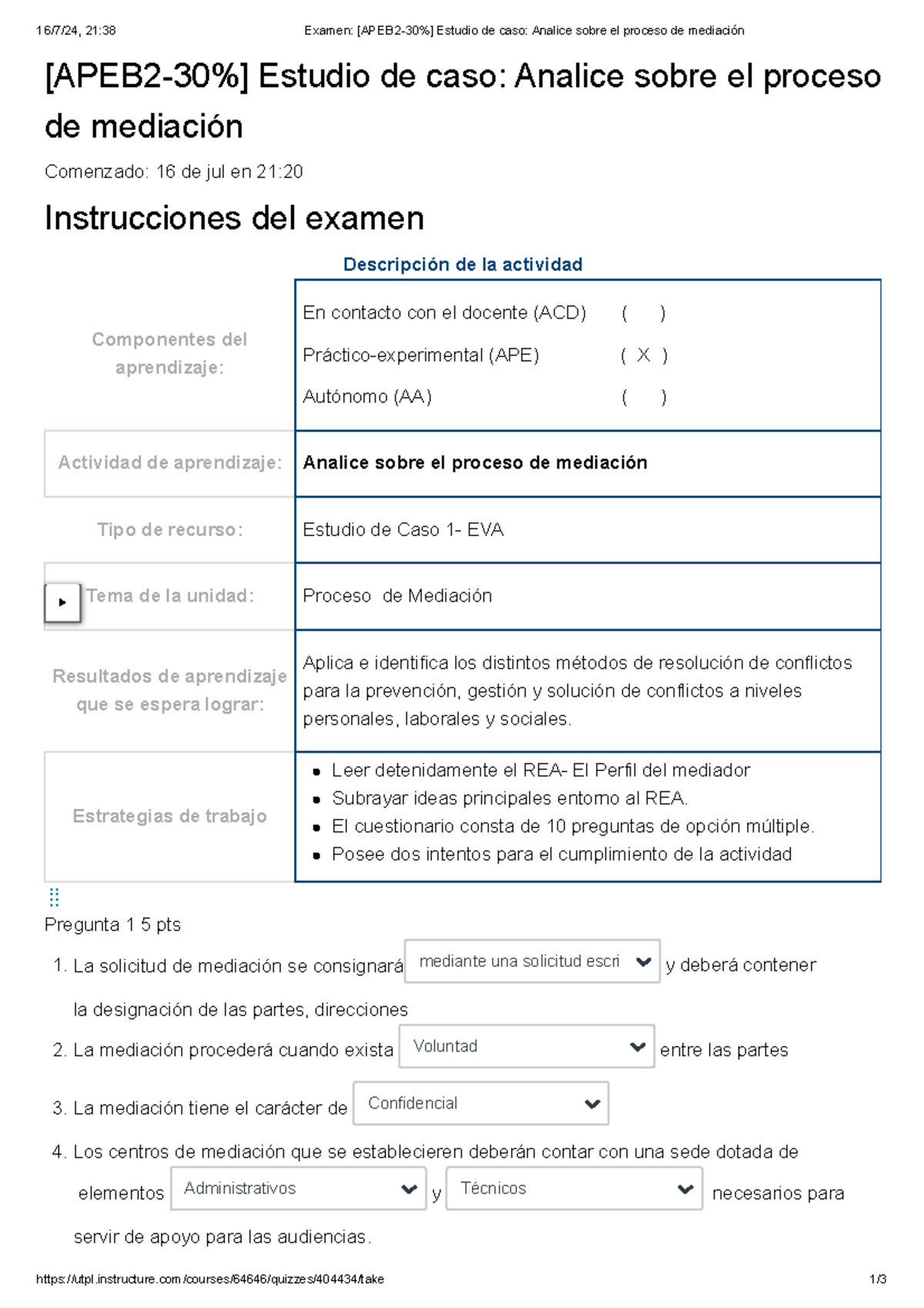 Examen [APEB2-30%] Estudio de Caso sobre el Proceso de Mediación - Studocu
