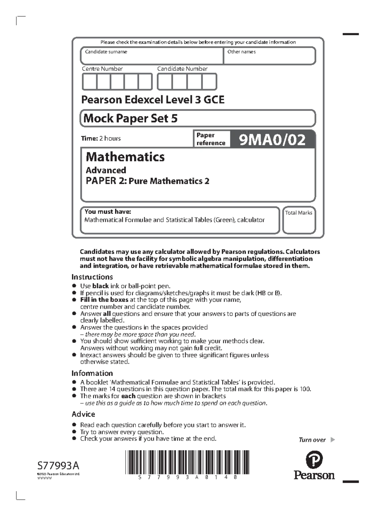 8MA0-01 Pure Mathematics June 2023 Shadow Paper Set 1 (Version 1.0) - Studocu