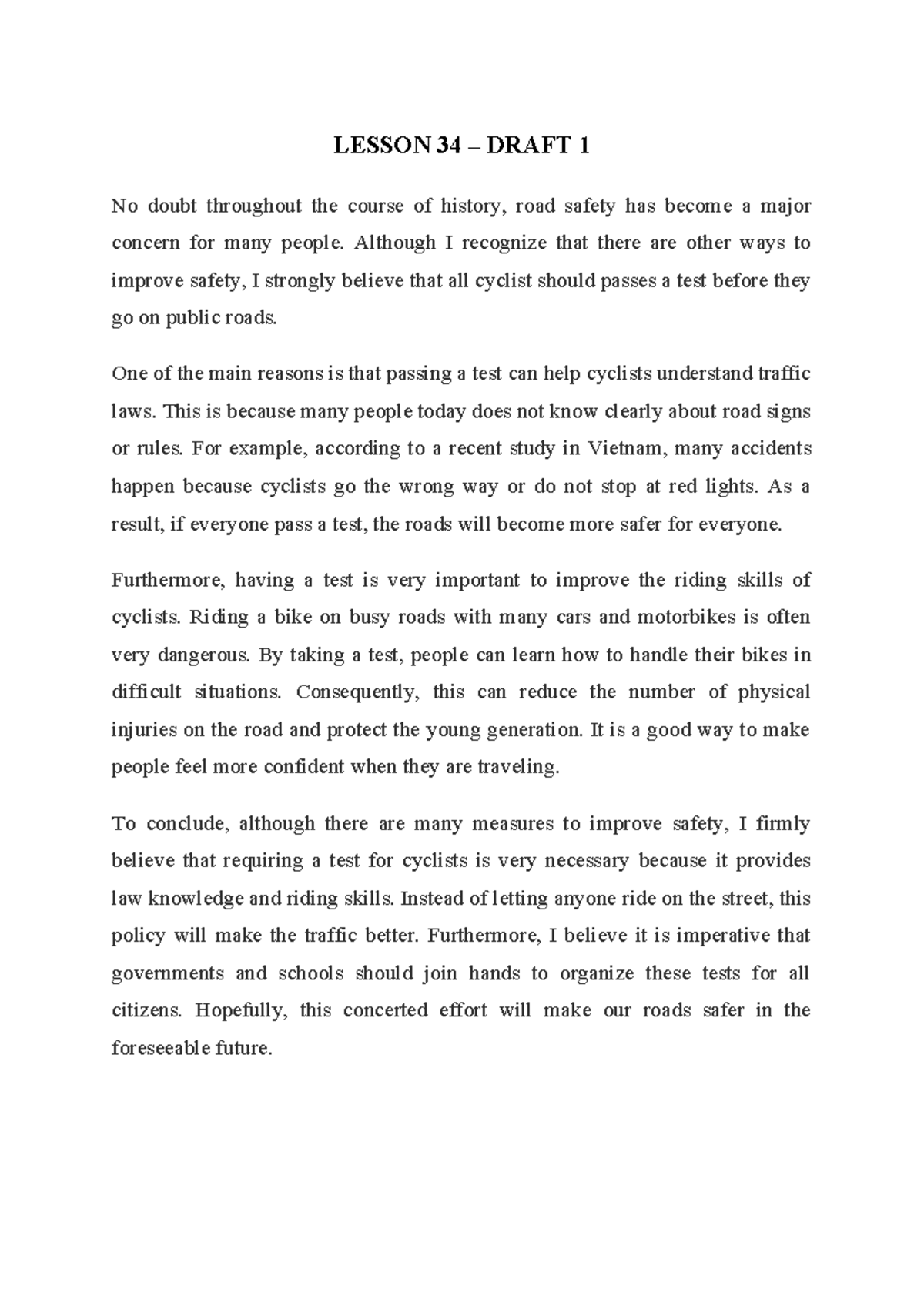 IELTS Part 2 Writing: Lesson 34 - Cyclist Safety Tests - Studocu