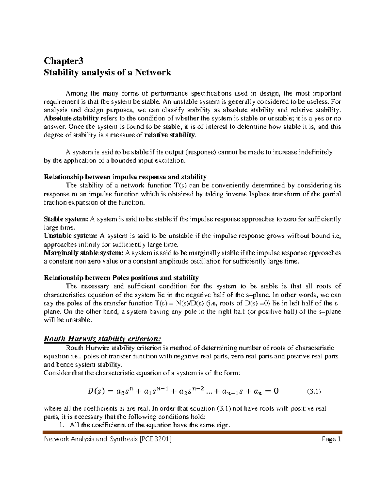 Chapter 3 - Network Stability Analysis and Synthesis Lecture Notes ...
