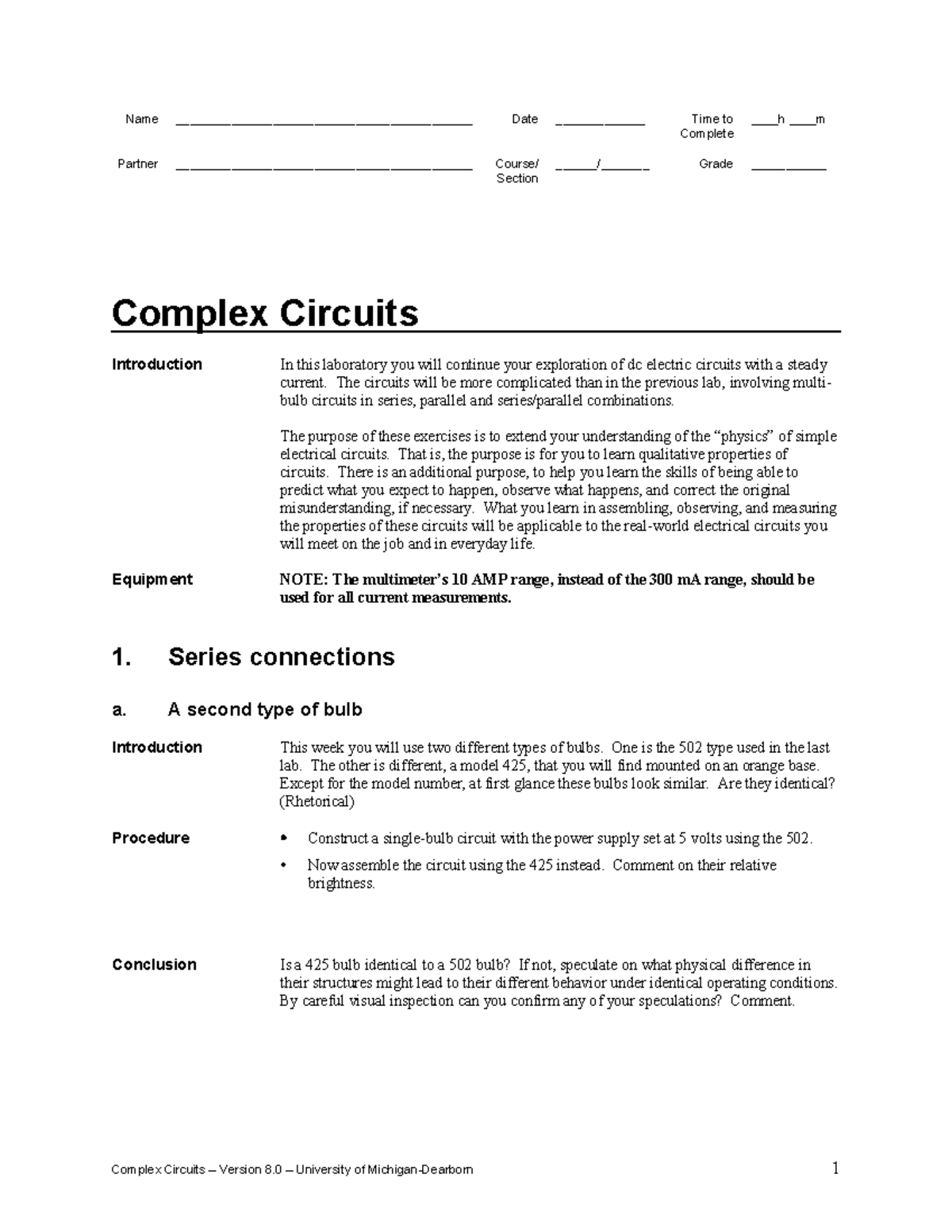 Complex Circuits Lab Report (Course Code: 8) - Understanding Series ...