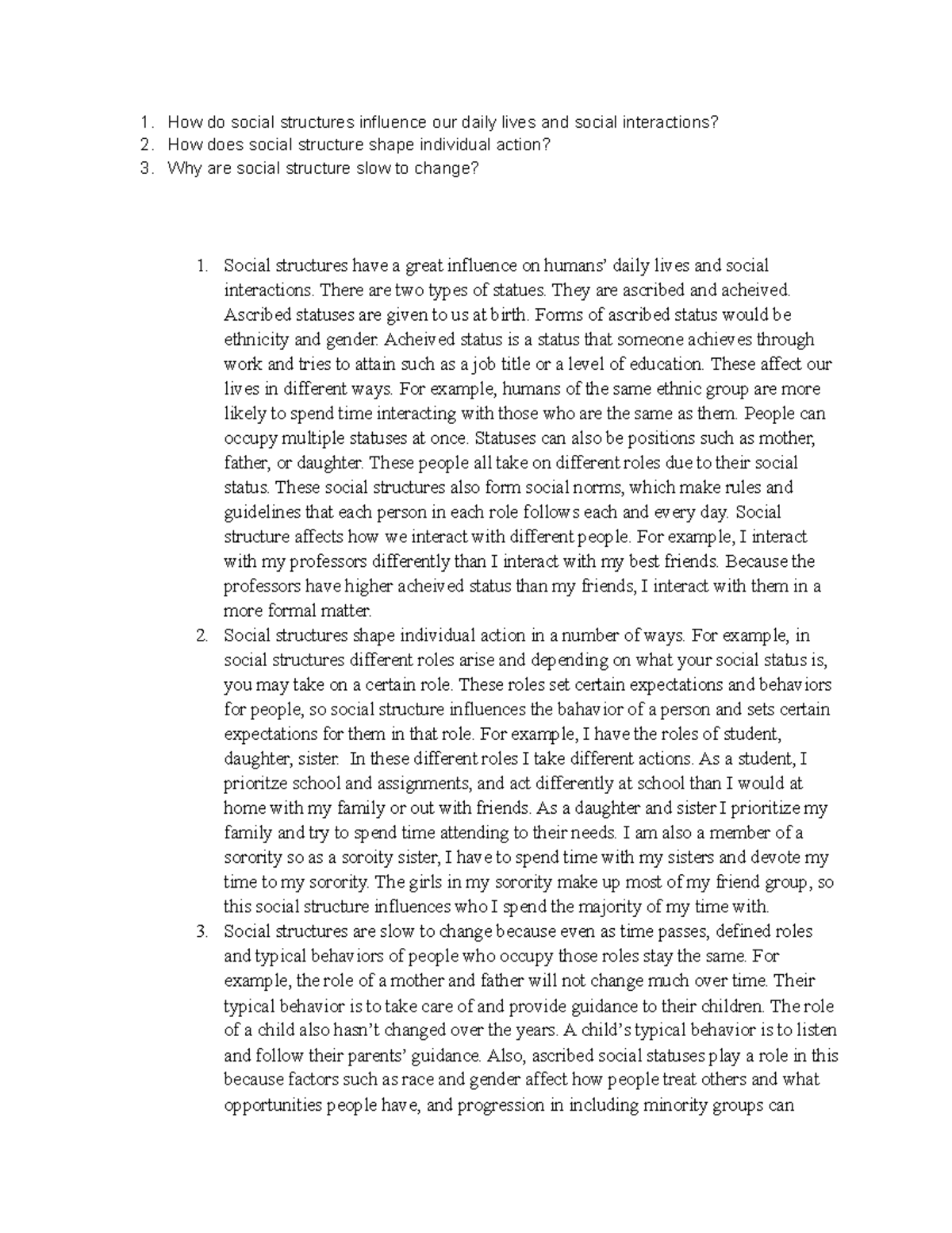 Sociology Essay - Exploring Social Structure's Impact on Lives - Studocu