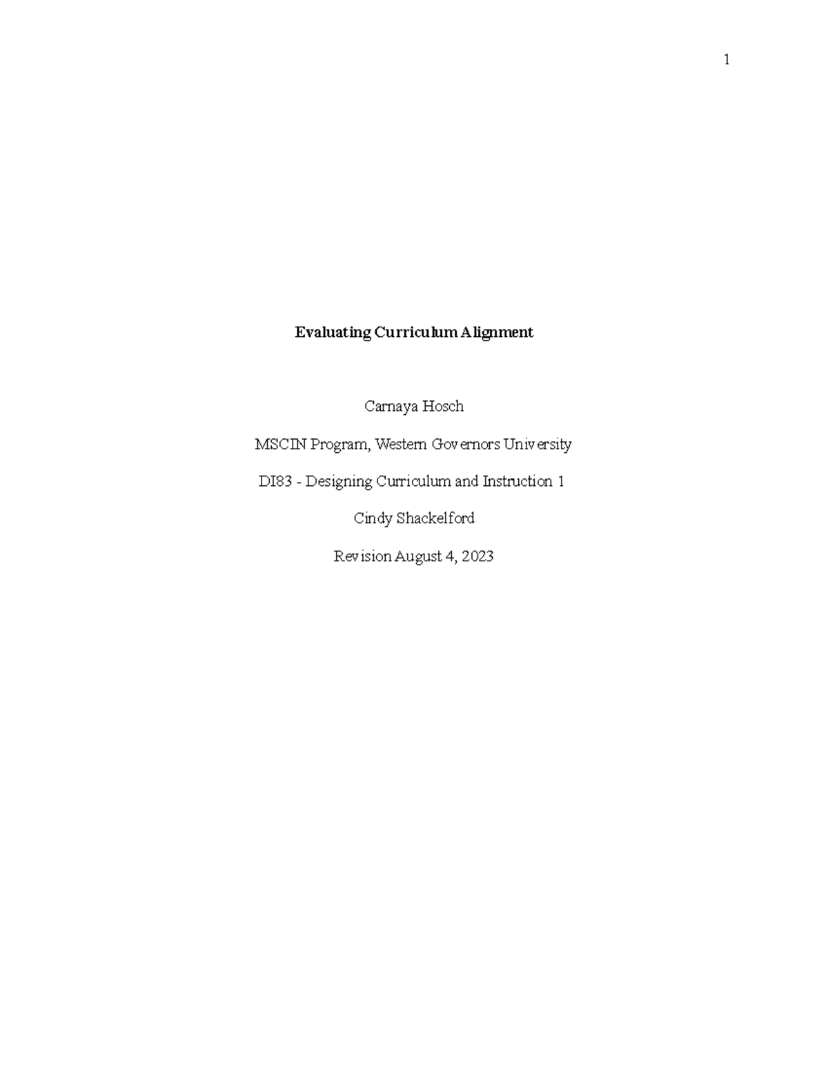 Template D183 Task 3 - Evaluating Curriculum Alignment - Evaluating ...