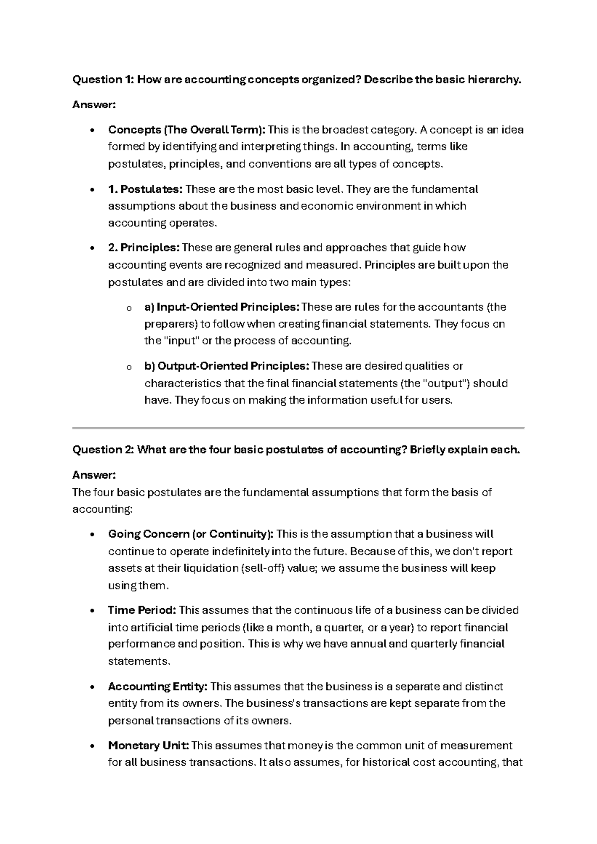 Summary of Postulates, Principles, and Concepts in Accounting (ACC 101 ...