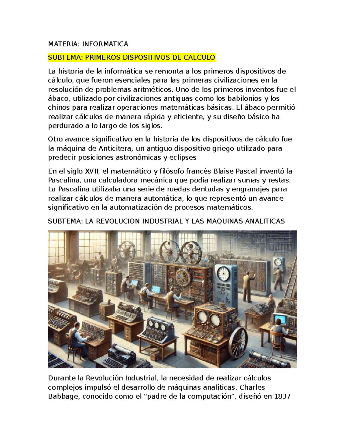 Informatica I: Historia y Evolución de los Dispositivos de Cálculo ...