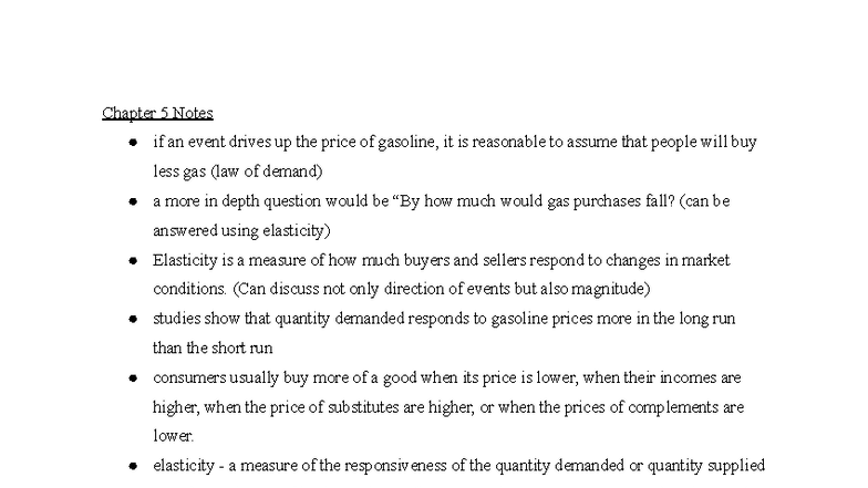 ECON 101: Chapter 5 - Elasticity of Demand & Supply Notes - Studocu