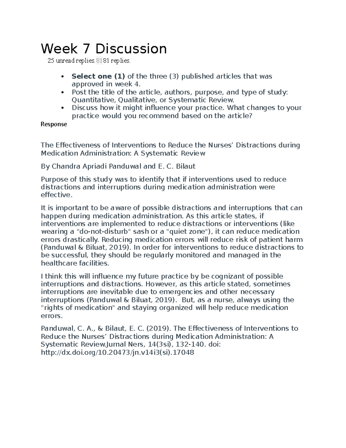 Week 7 discussion n350 - Week 7 Discussion 25 25 unread replies. 81 81 replies. Select one (1 ...