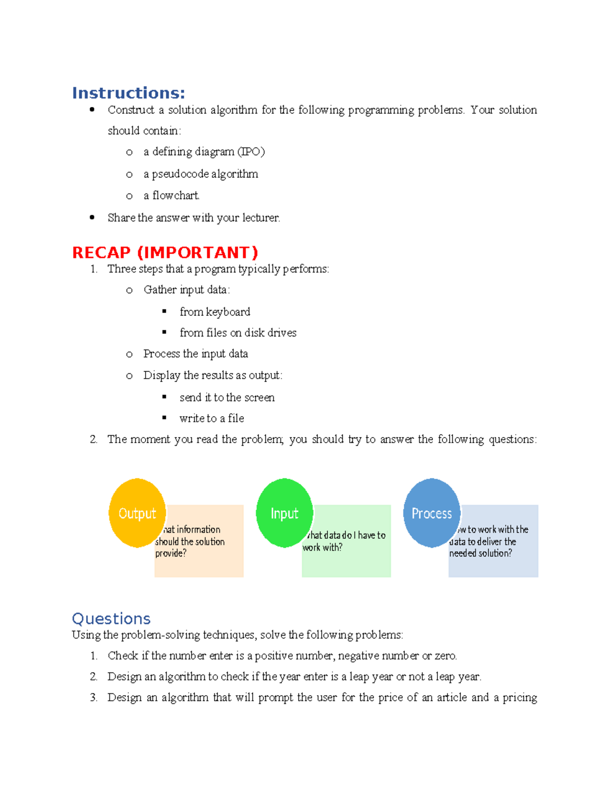 Lab 2 - Lab 2 exercise - Instructions: Construct a solution algorithm for the following - Studocu