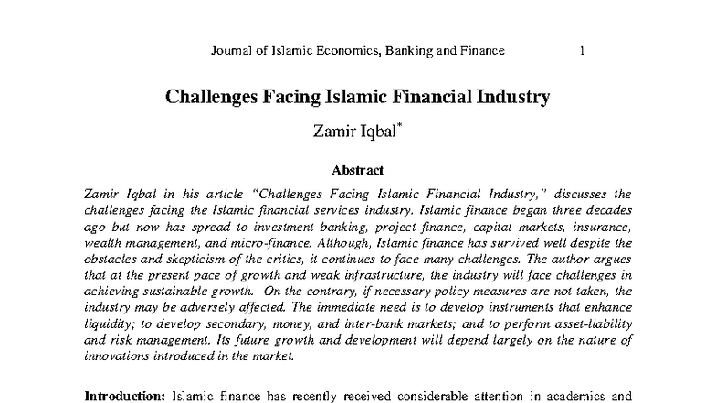 Challenges Facing the Islamic Financial Industry: Insights and ...
