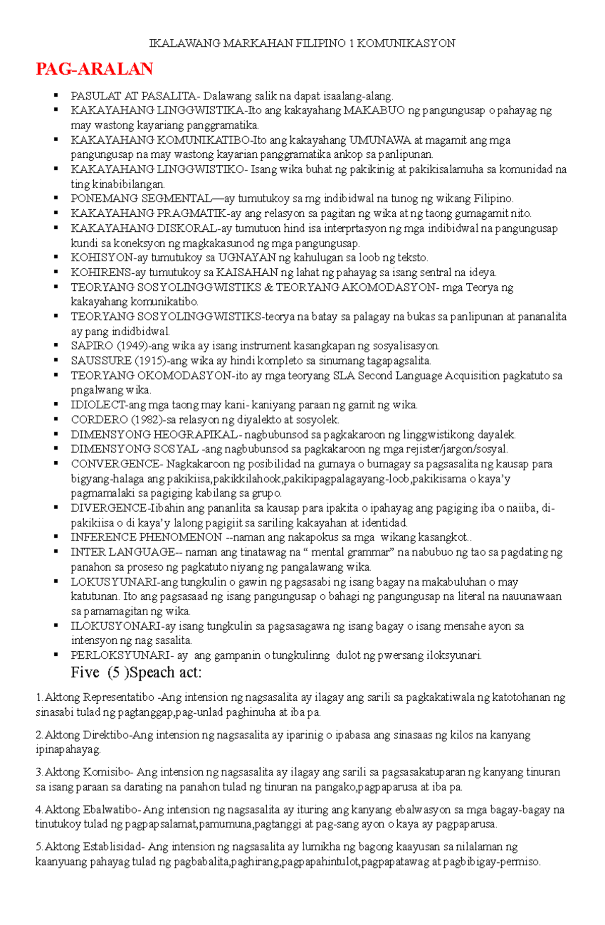 Filipino 1: Study of Communication Principles and Linguistic Skills ...