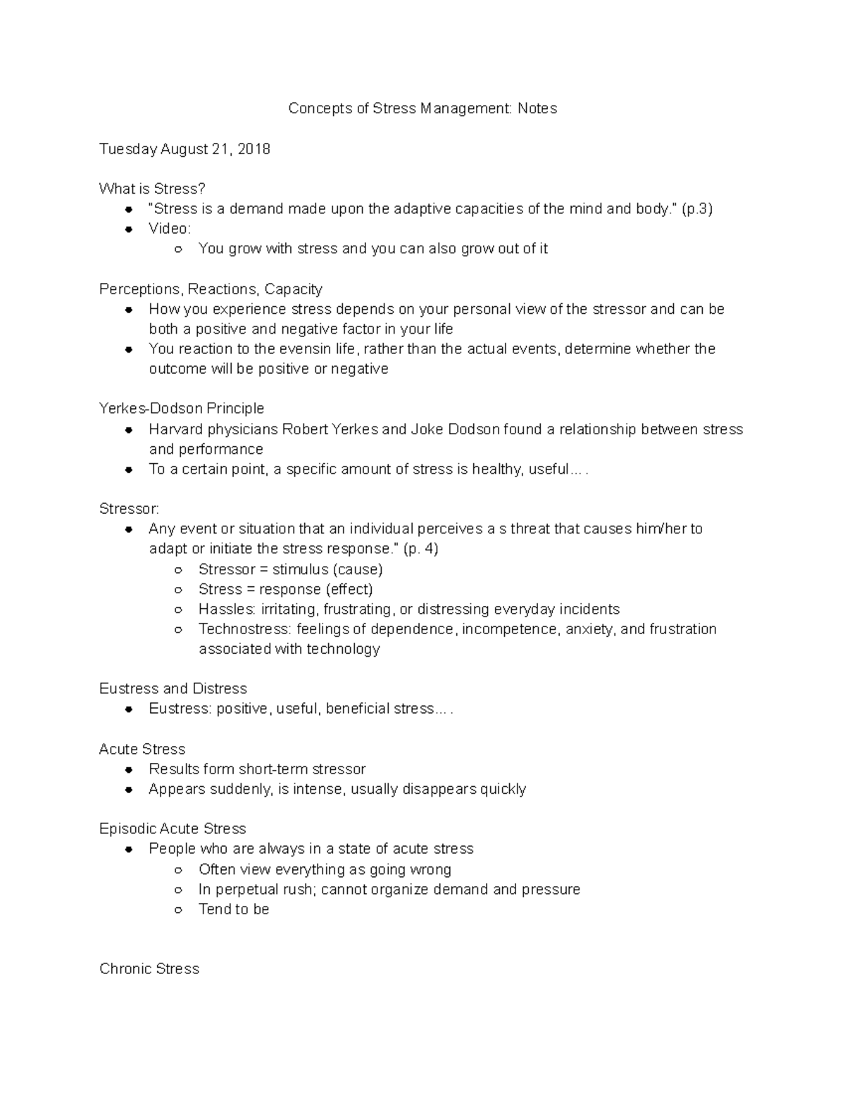 Class Notes - Concepts of Stress Management: Notes Tuesday August 21 ...