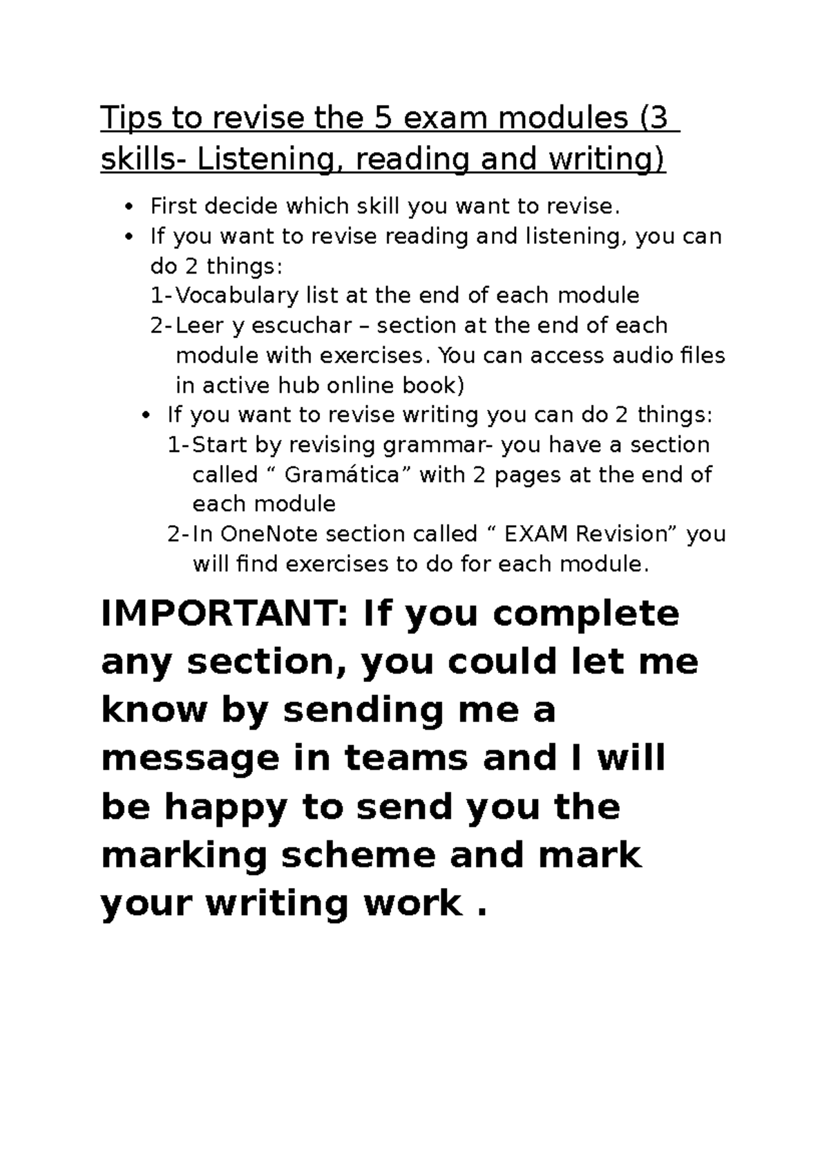 Revision Tips for 5 Exam Modules (Listening, Reading, Writing) - Studocu