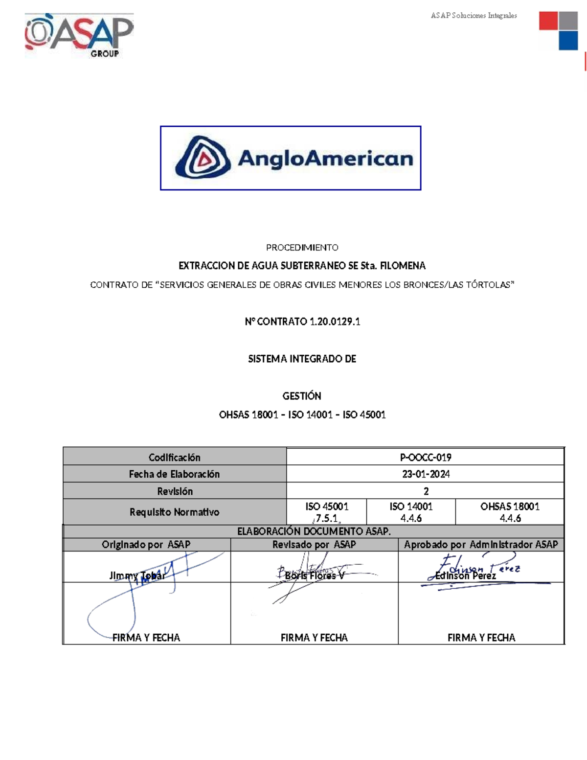 P-OOCC-018 sta filomena 2 - ASAP Soluciones Integrales PROCEDIMIENTO ...