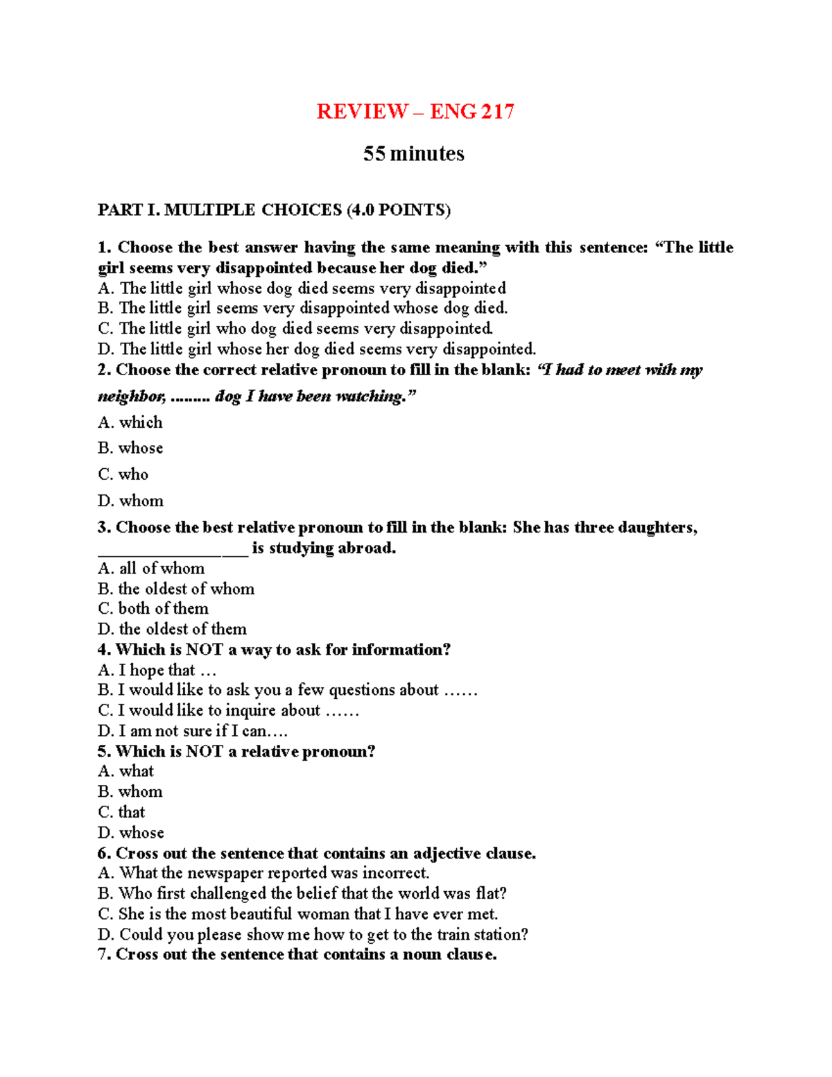 ENG 217 Test Review: Key Topics & Practice Questions 2023F - Studocu