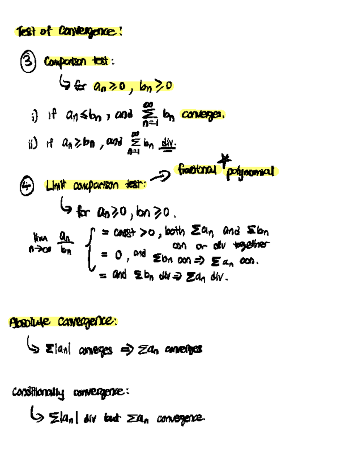 Summary of Convergence Tests: Tutorial 8 (MATH 101) - Studocu