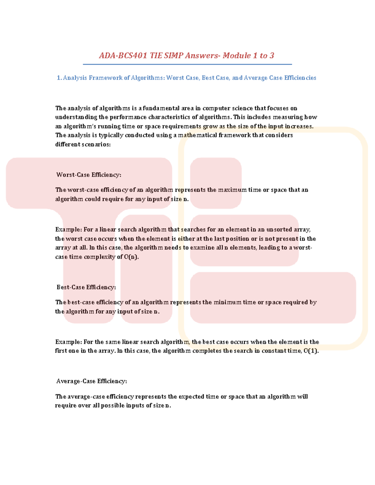 ADA-BCS401 Final Exam SIMP Answers - Modules 1 to 3 Overview - Studocu