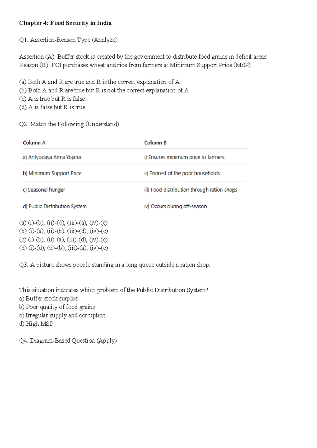 Chapter 4: Food Security in India - Competency Worksheet - Studocu