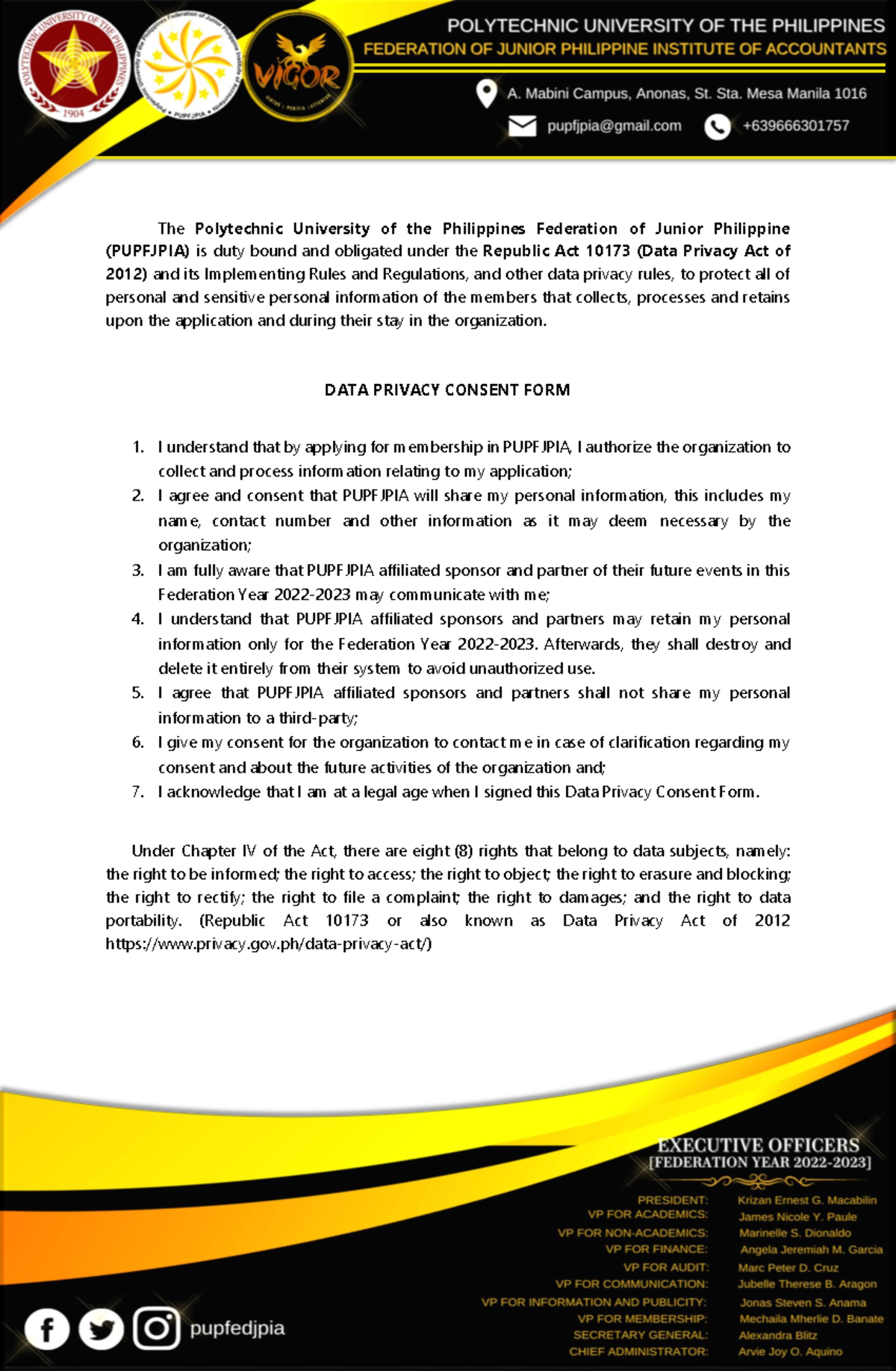 Irregular Pupfjpia Data Privacy Consent Form - The Polytechnic ...