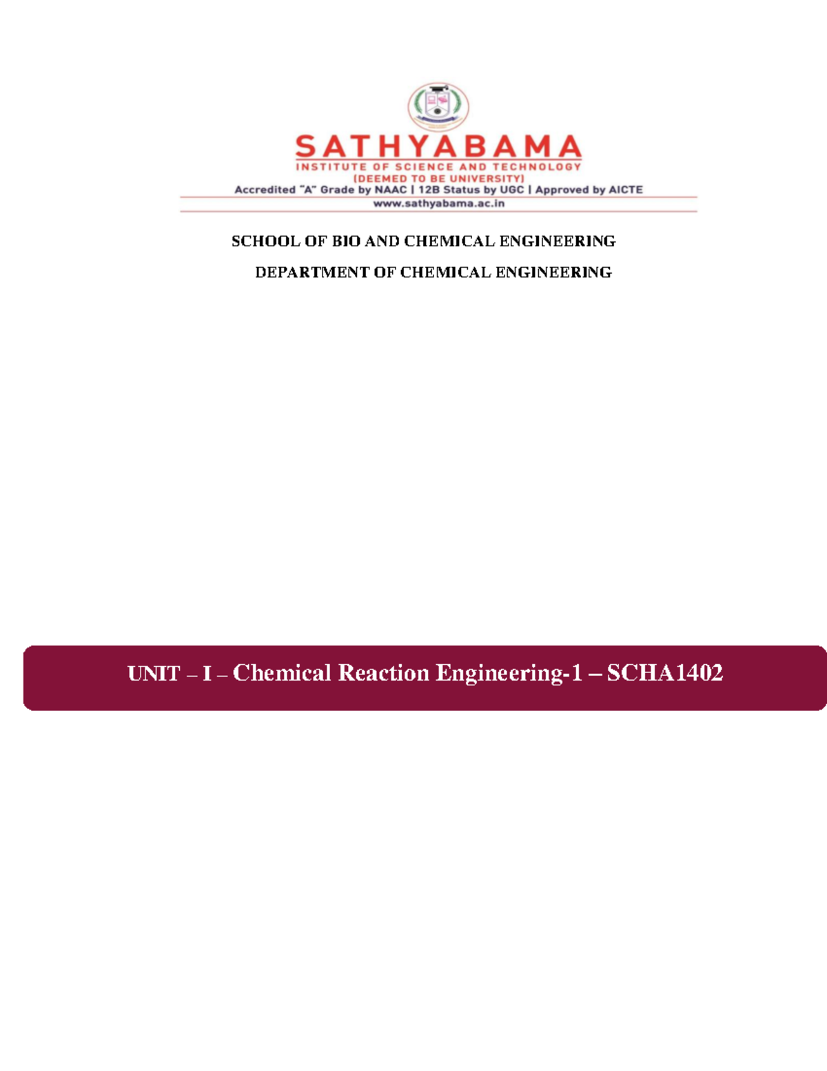 Cre1 - Chapter Notes on Chemical Reaction Engineering Concepts - Studocu