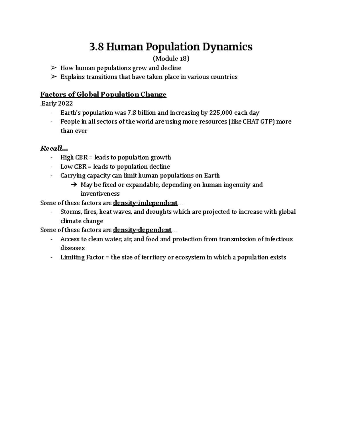 Human Population Dynamics & Global Change Factors (Module 18) - Studocu