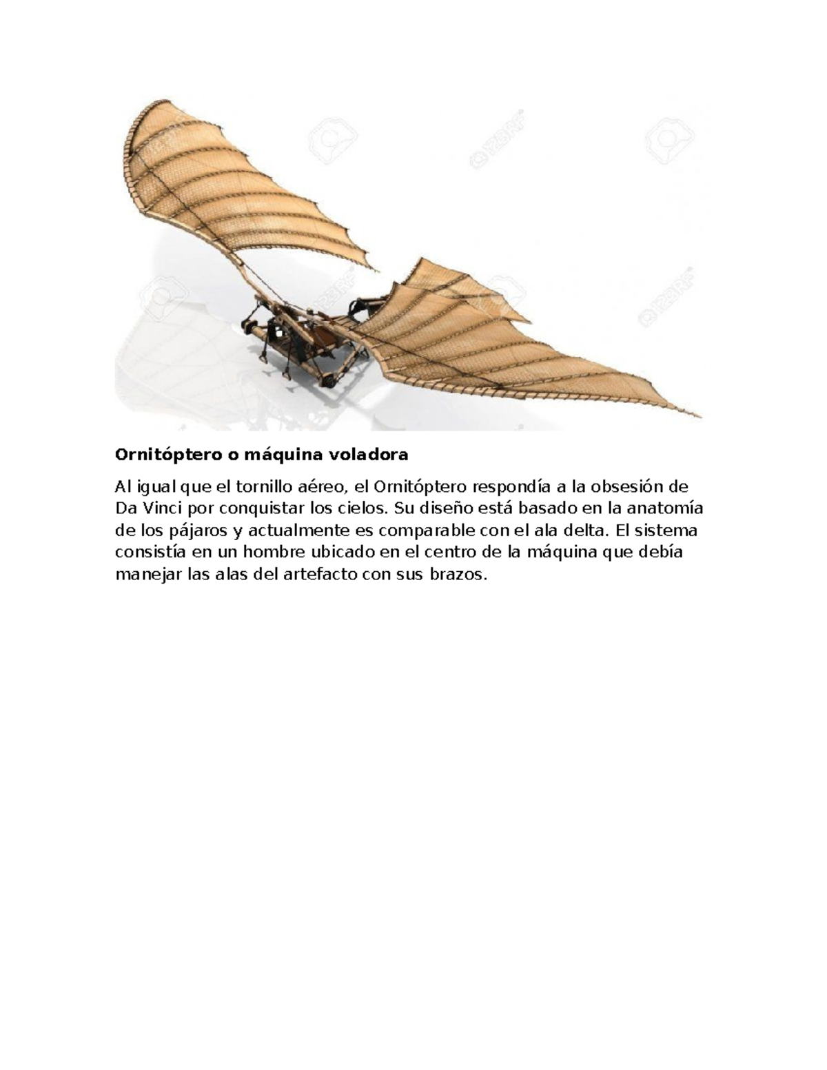 Maquinaria de leonardo da vinci - Ornitóptero o máquina voladora Al ...