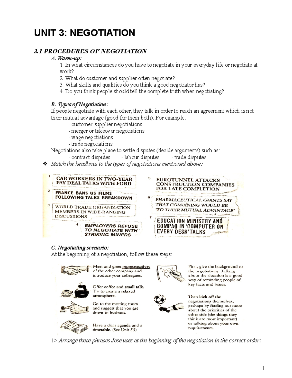 UNIT-3 - ầbdfbdfhh - UNIT 3: NEGOTIATION 3 PROCEDURES OF NEGOTIATION A ...