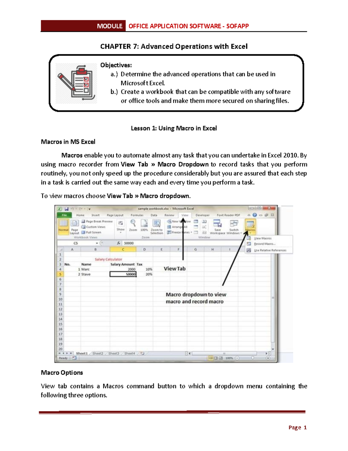 Advanced Excel Operations: Macros, Pivot Tables & Charts - SOFAPP - Studocu
