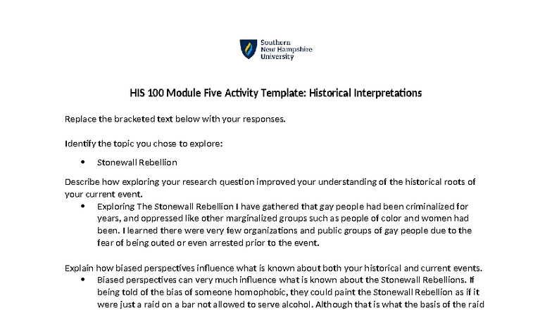 HIS 100 Module Five Activity: Understanding the Stonewall Rebellion ...