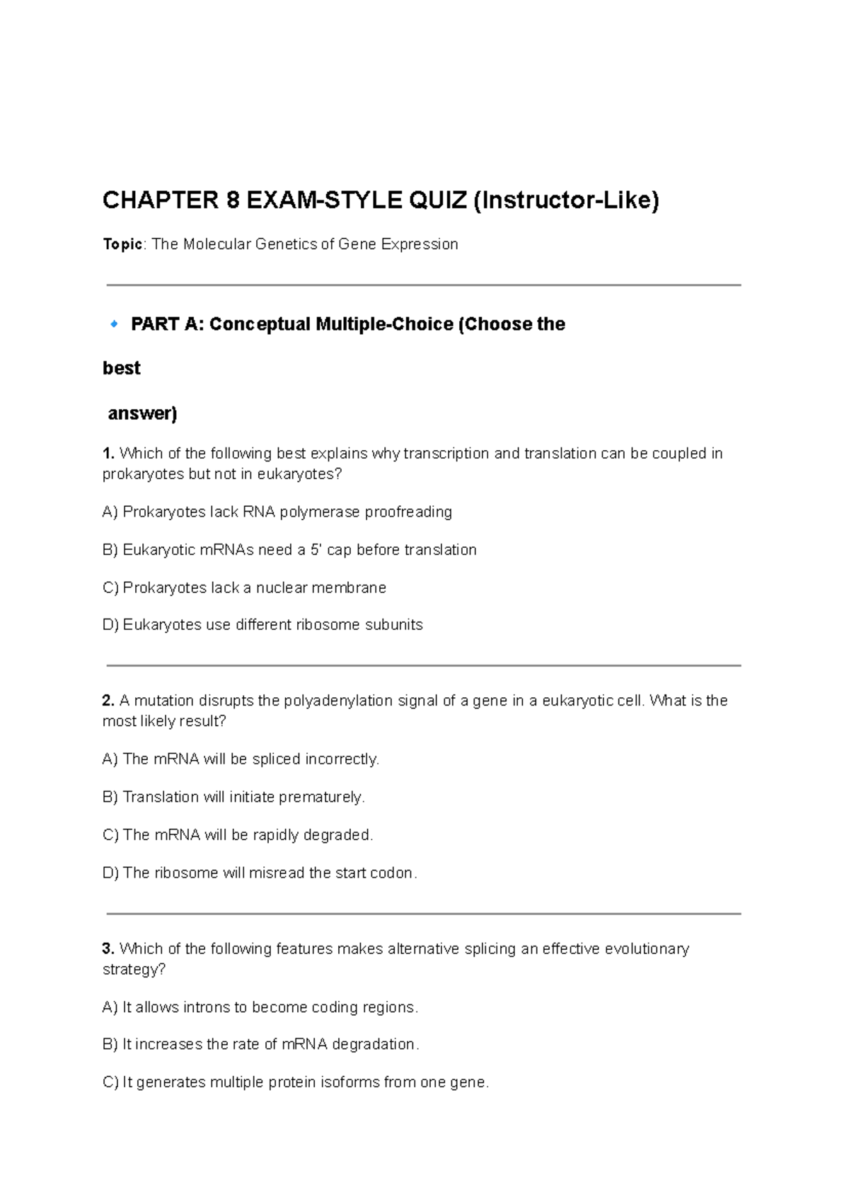 GENETICS MT2 MOCK EXAM 2: MOLECULAR GENETICS & GENE EXPRESSION - Studocu