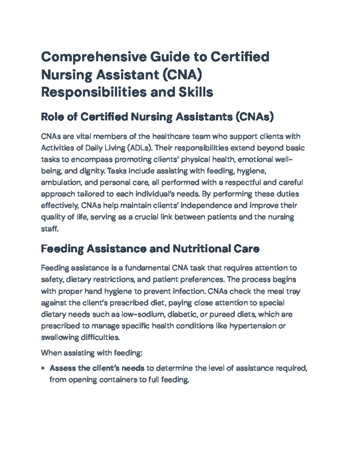 Comprehensive Guide to CNA Responsibilities and Skills (CNA 101) - Studocu