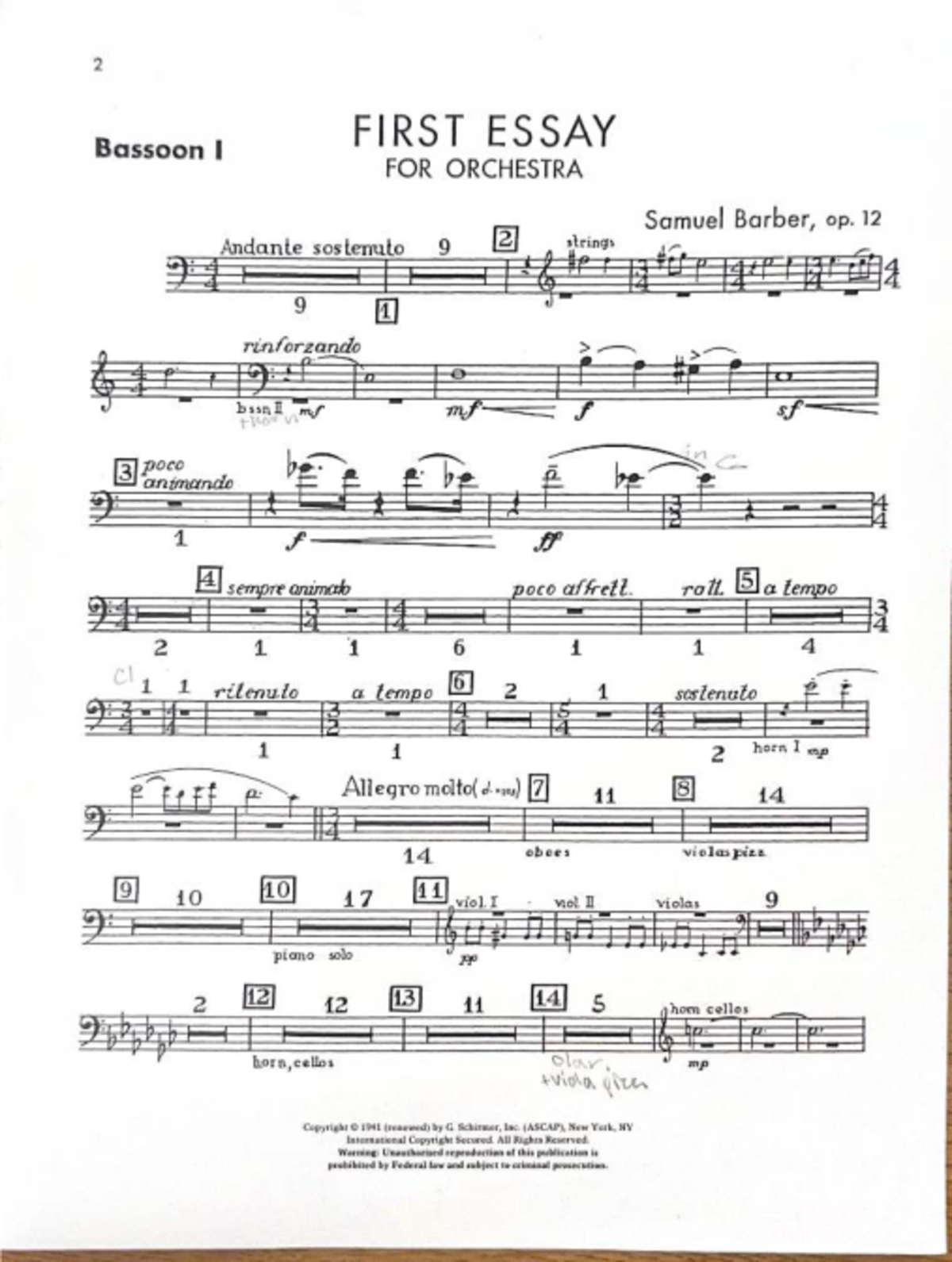 Bassoon I Part for Samuel Barber's Op. 12 - Essay Notes - Studocu