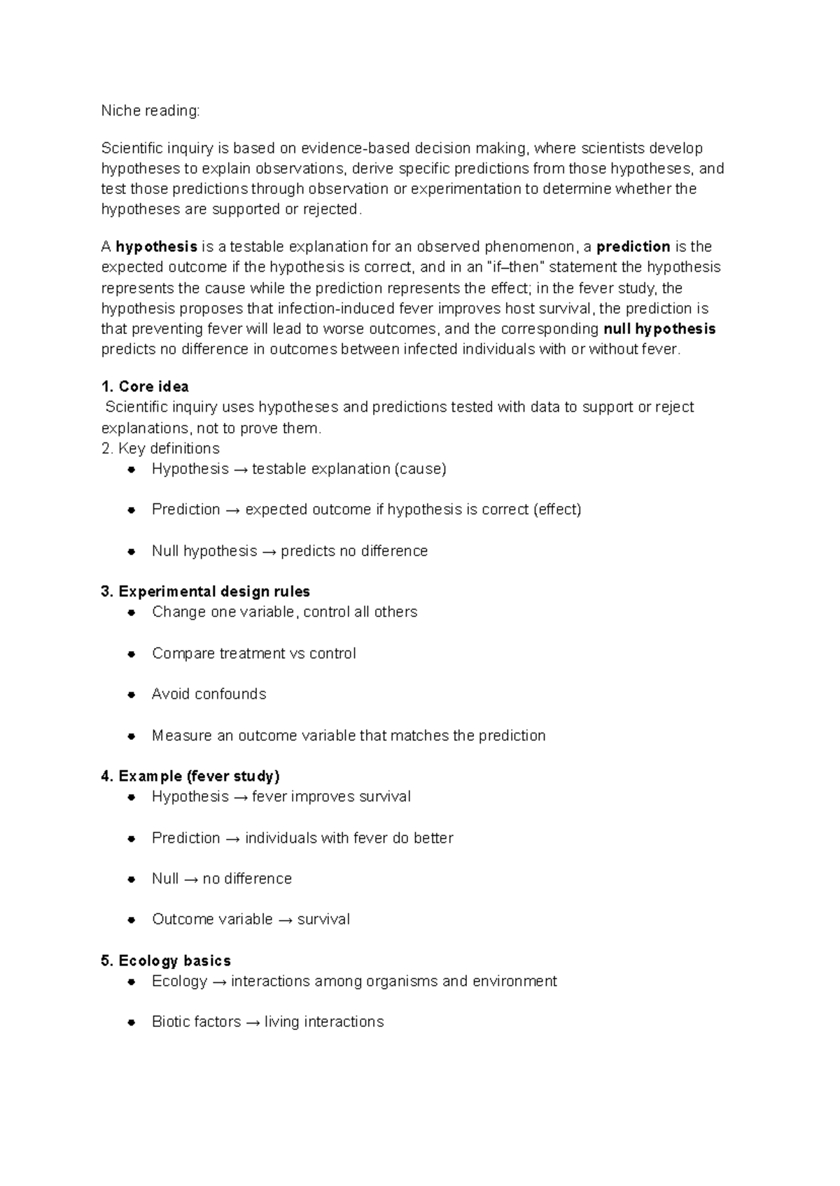 Bio 1070: Summarized Notes on Scientific Inquiry & Hypothesis Testing ...