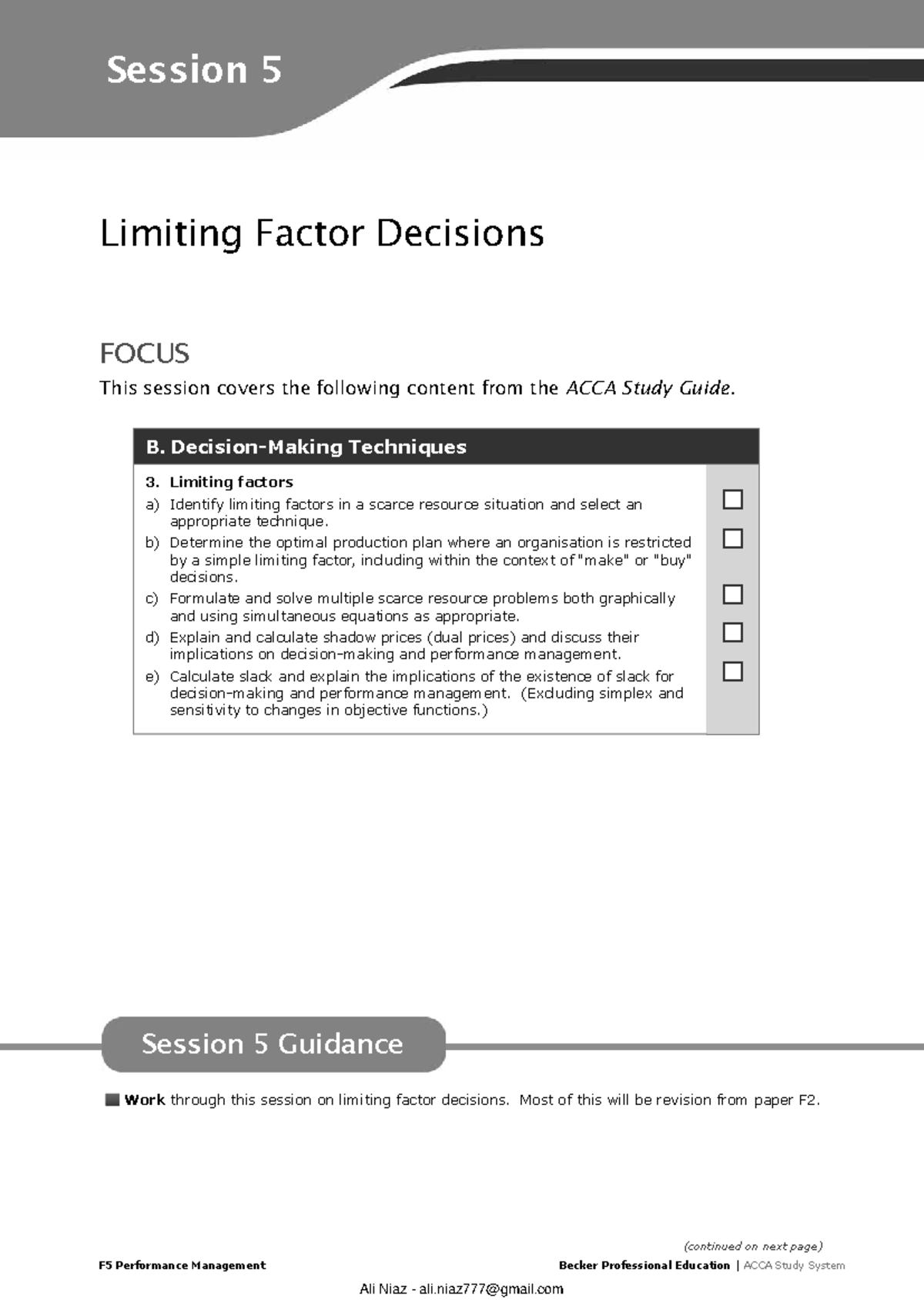 F5-05 Limiting Factor Decisions - F5 Performance Management Becker Professional Education | ACCA ...