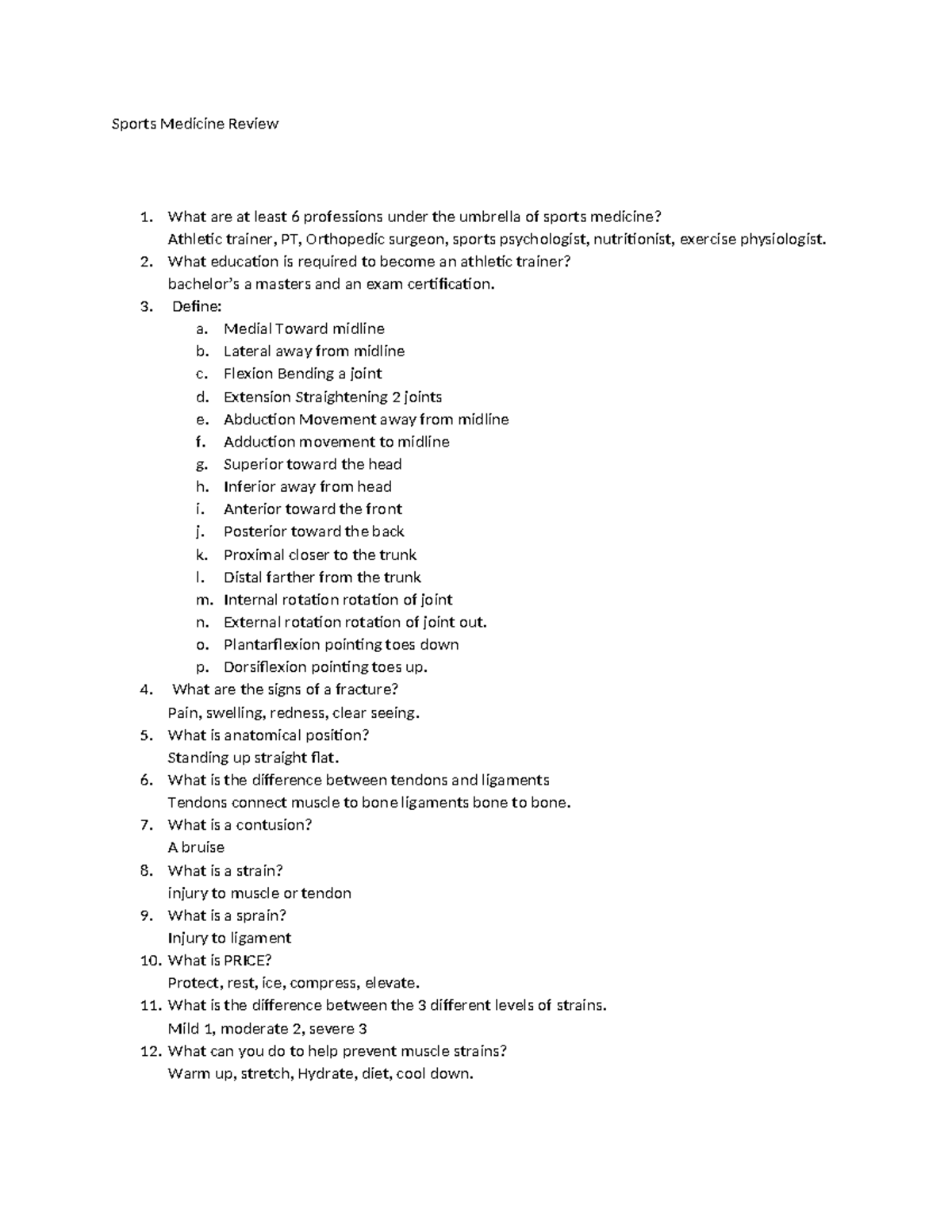 Study Guide for Final Exam: Sports Medicine Overview (SM 101) - Studocu
