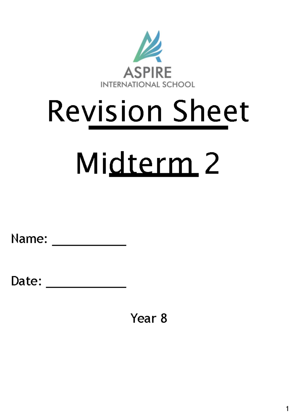 Y8 Mid Term revision pack - Updated 2 - Revision Sheet Midterm 2 Name ...