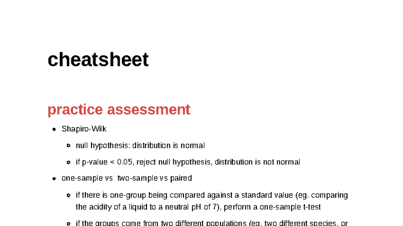 Cheatsheet for Business Analytics: Hypothesis Testing & Data Analysis ...