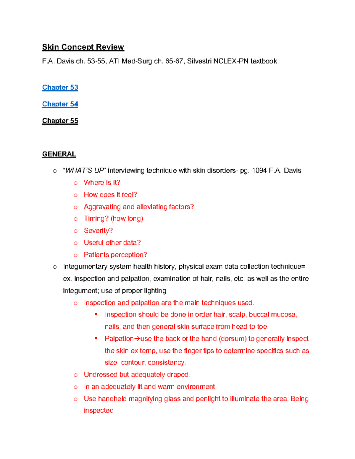 Skin Concept Review: Integumentary System (F.A. Davis Ch. 53-55, ATI ...