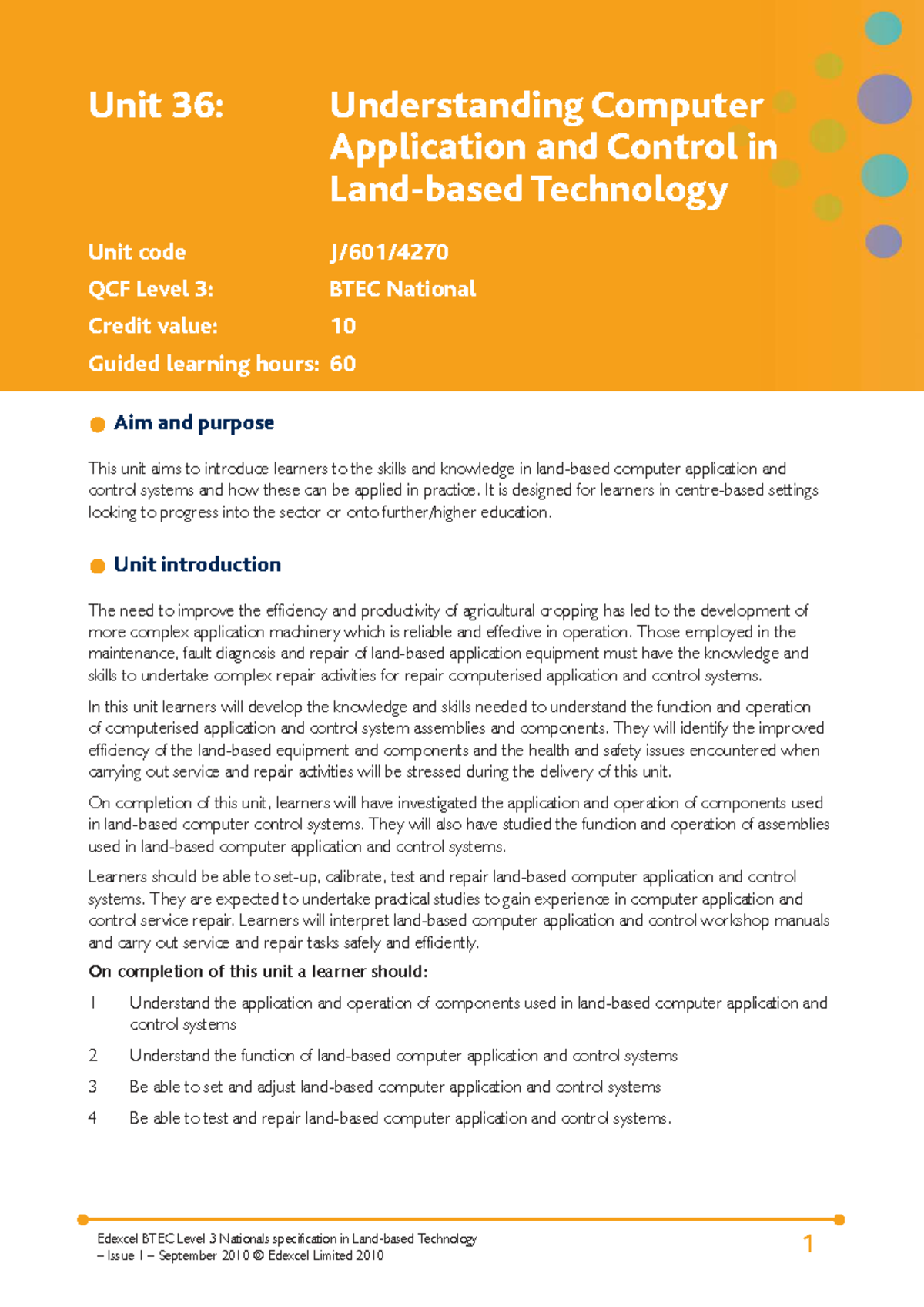 Unit 36: Understanding Computer Application & Control in Land-Based ...