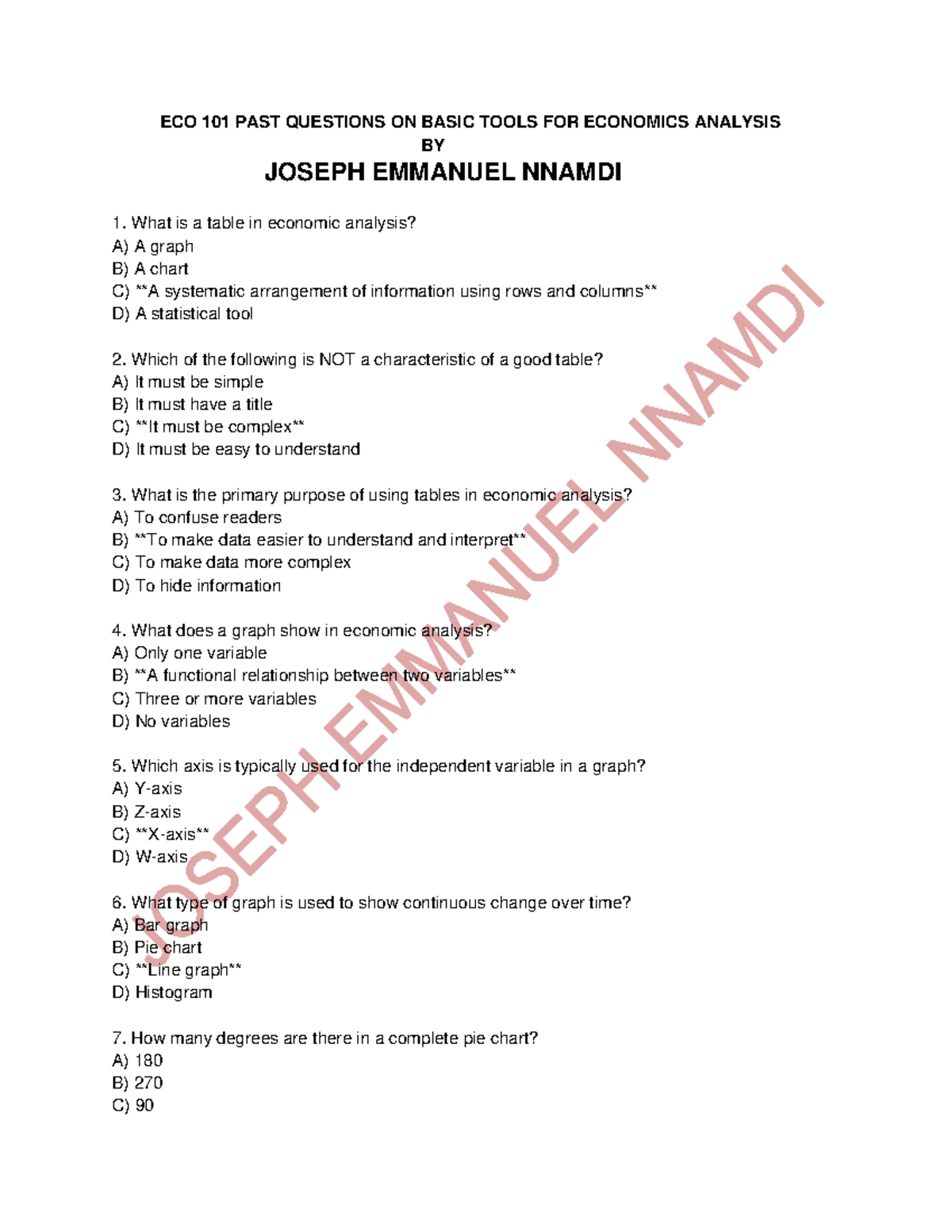 ECO 101 PAST QUESTIONS ON Basic Tools for Economic Analysis - Studocu